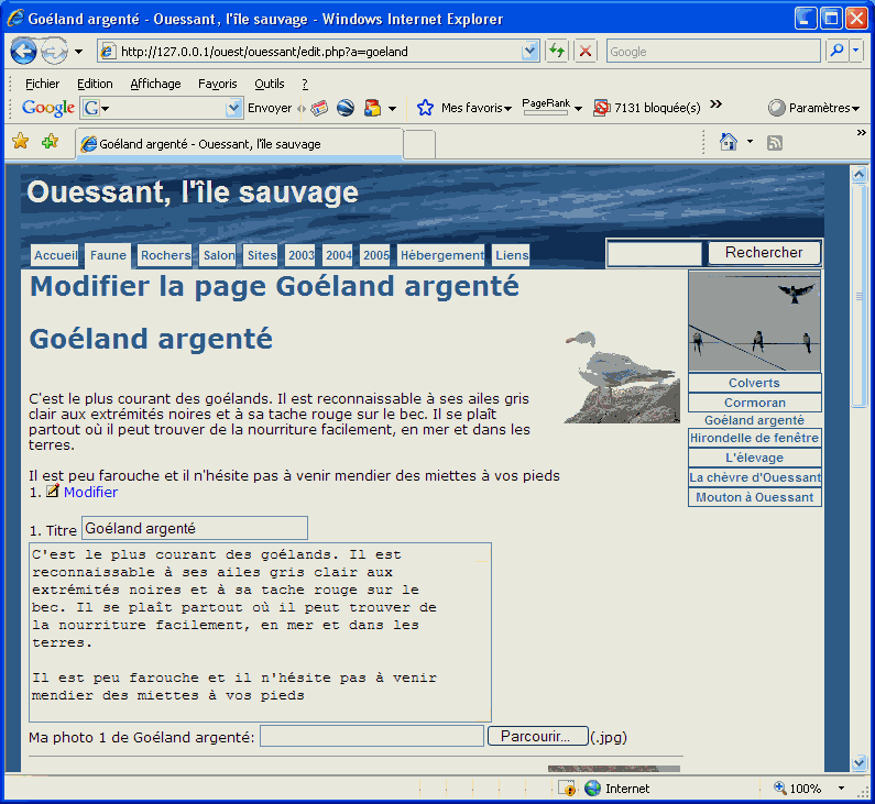 Utilisation - Webpage pour créer et modifier les sites internet